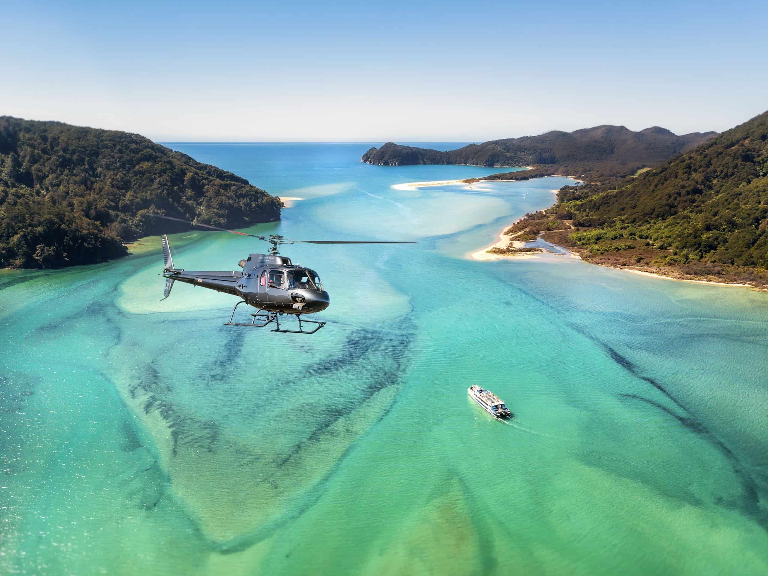 Abel Tasman Experience with helicopter landing at Awaroa Beach for up ...